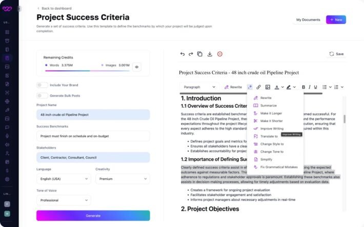Project Success Criteria – AI Solution For Projects