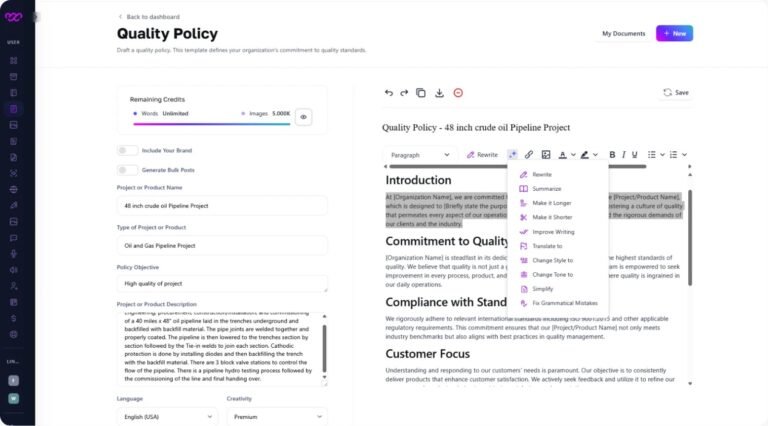 Smart Quality Policy Generator – Simplify Quality Management