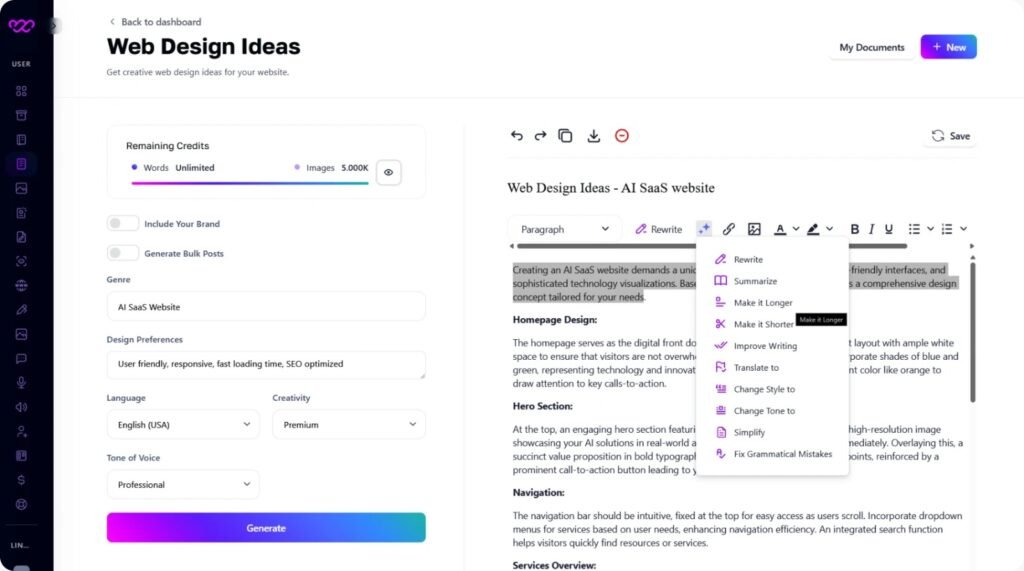 Web Design Ideas Generator | Inspire Your Next Project