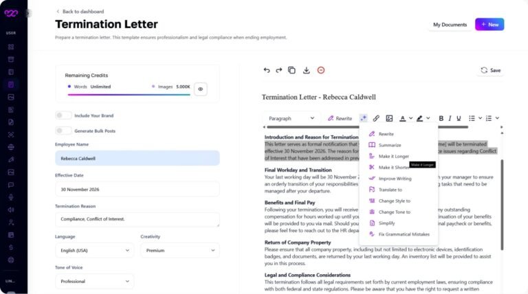 Termination Letter Generator | Effortless Employee Dismissal